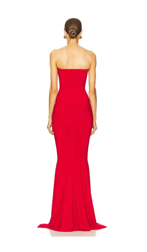 Norma Kamali Strapless Shirred Fishtail Gown - Red