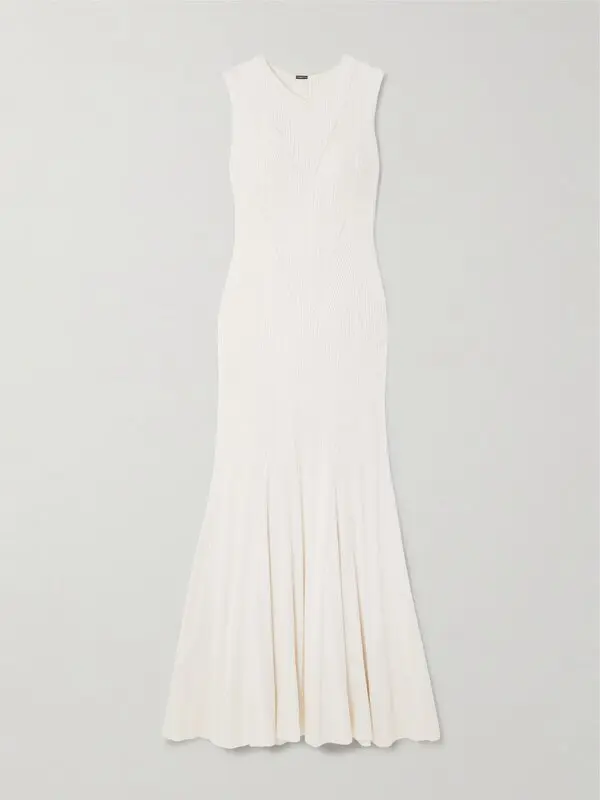 Adam Lippes Vivian Ribbed Silk Maxi Dress - Neutrals