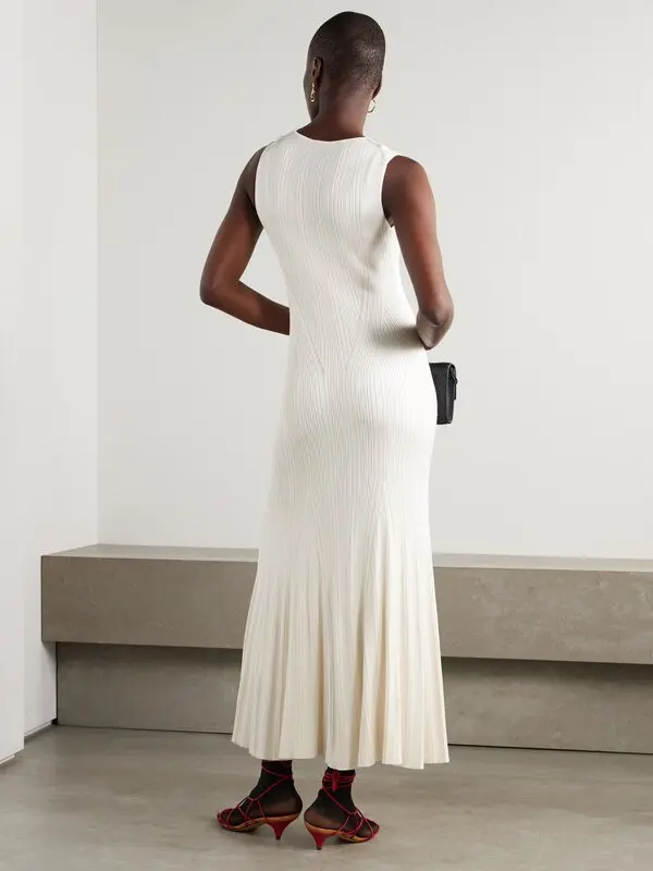 Adam Lippes Vivian Ribbed Silk Maxi Dress - Neutrals