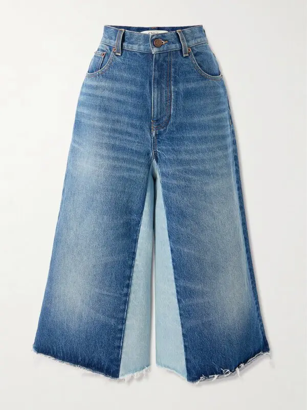 Chloé Frayed Patchwork Denim Culottes