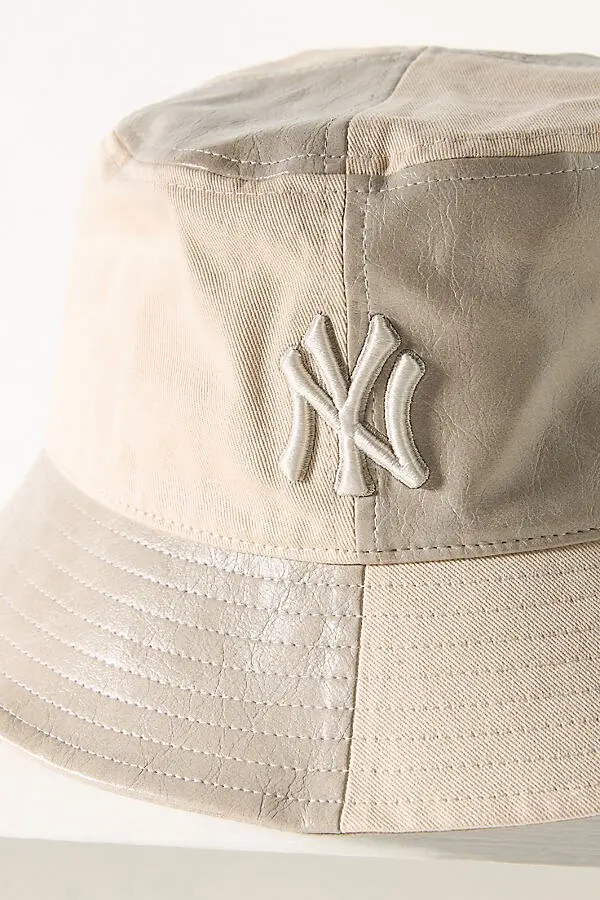 47 47 New York Yankees Patchwork Leather Bucket Hat In Beige - 49