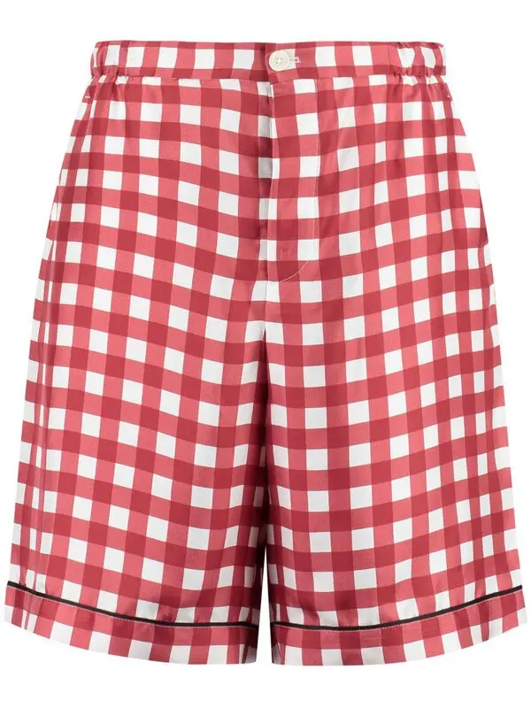 Prada Checked Silk Shorts - Red