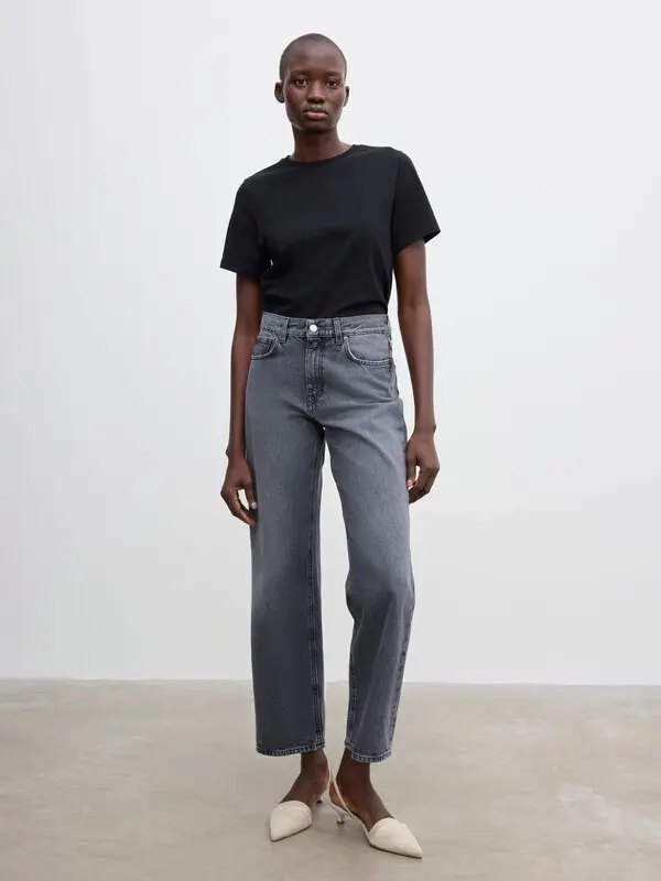 HOUSE OF DAGMAR Cropped Straight Leg Denim - Light Grey