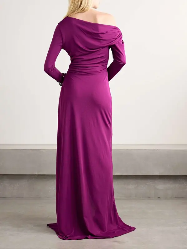 16Arlington Polyta One-shoulder Draped Jersey Gown