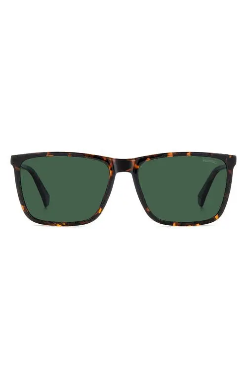 POLAROID 58mm Polarized Rectangular Sunglasses - Havana/ Green Polar