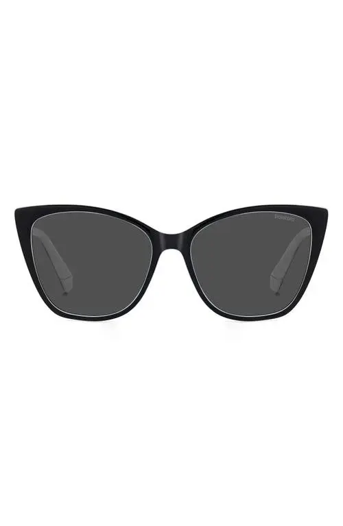 POLAROID 56mm Polarized Cat Eye Sunglasses - Black White/ Grey Polar