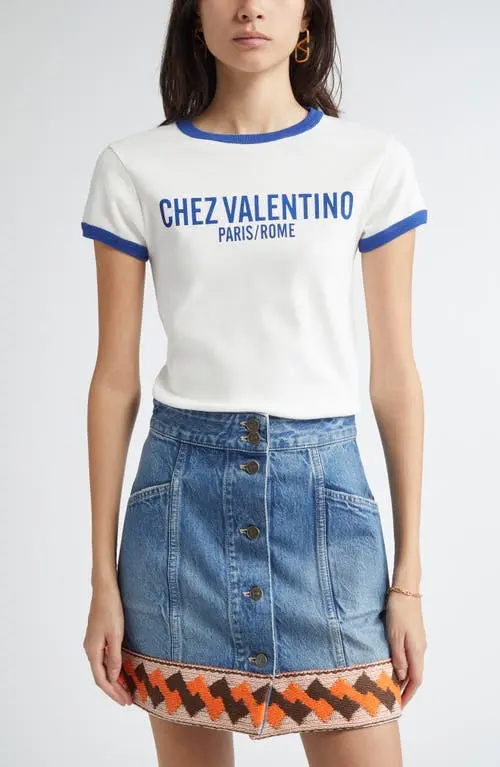 Valentino Garavani Chez Ringer T-shirt - Avorio/blu Elettrico