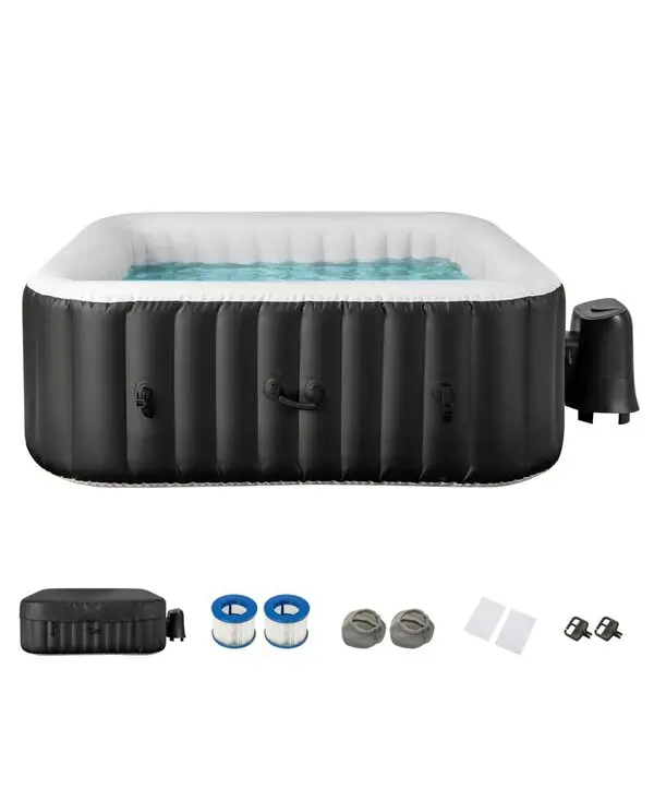 SKONYON Rectangular Blowup Pool Hottub With 130 Air Jets For 4-6 Person - Black