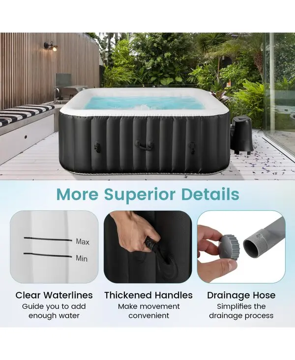SKONYON Rectangular Blowup Pool Hottub With 130 Air Jets For 4-6 Person