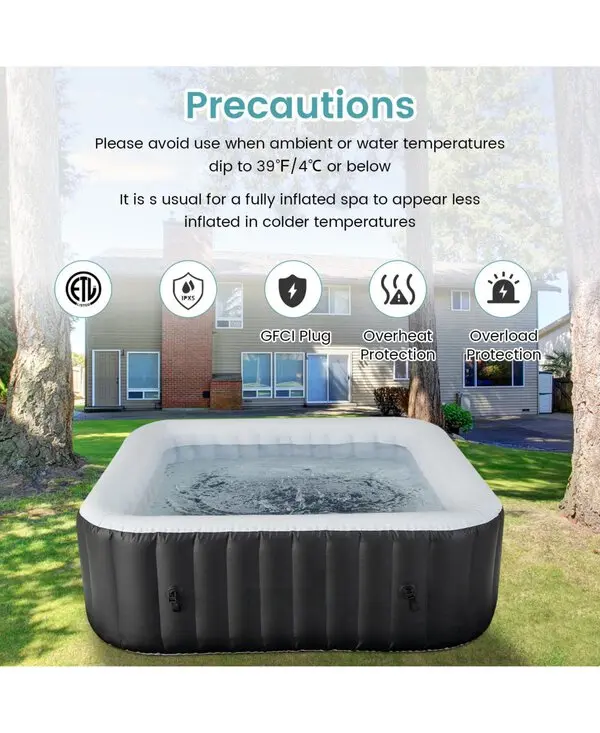 SKONYON Rectangular Blowup Pool Hottub With 130 Air Jets For 4-6 Person