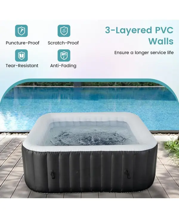 SKONYON Rectangular Blowup Pool Hottub With 130 Air Jets For 4-6 Person