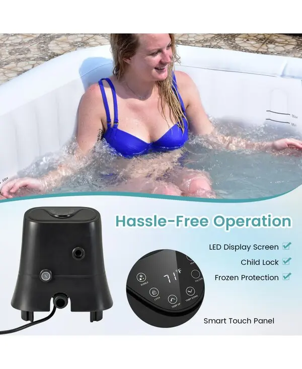 SKONYON Rectangular Blowup Pool Hottub With 130 Air Jets For 4-6 Person