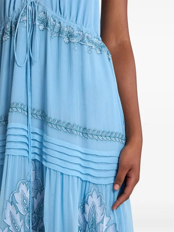 Buy Etro Floral-embroidered Silk Dress - Blue At 39% Off | Editorialist