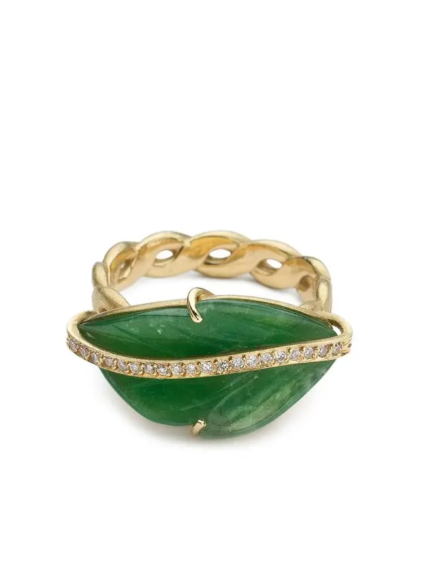 BROOKE GREGSON 18kt Yellow Leaf Jade And Diamond Ring - Gold