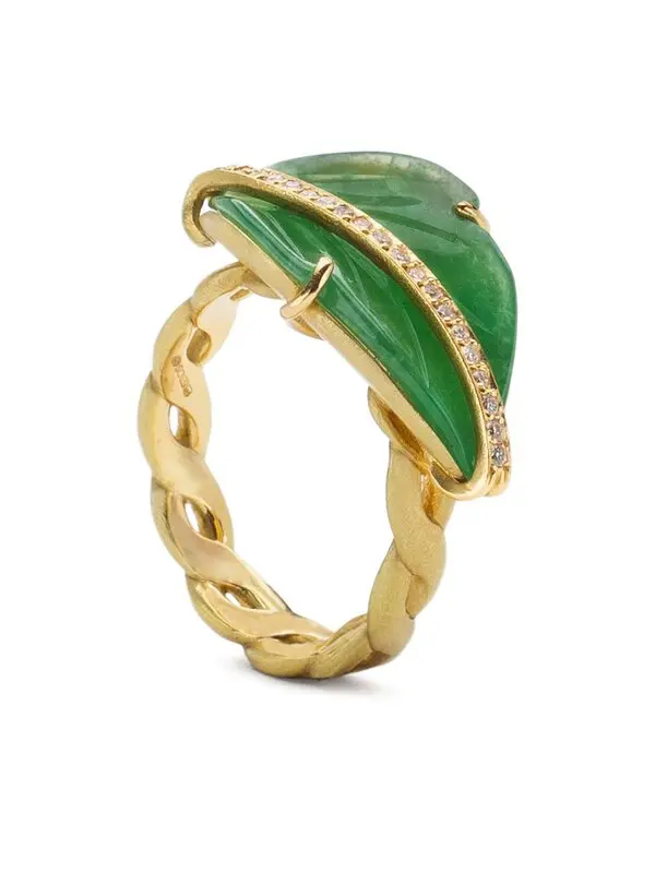 BROOKE GREGSON 18kt Yellow Leaf Jade And Diamond Ring