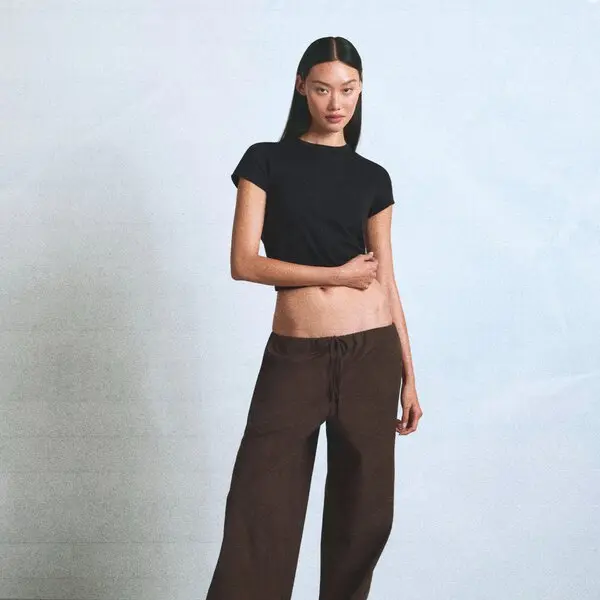 SKIMS Cotton Poplin Straight Leg Pant - Washed Dark Sepia