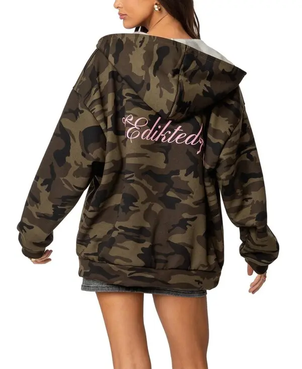 EDIKTED Camo Oversized Hoodie With Bow Detail