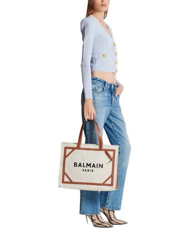 Balmain B-army 42 Canvas Tote Bag - Beige