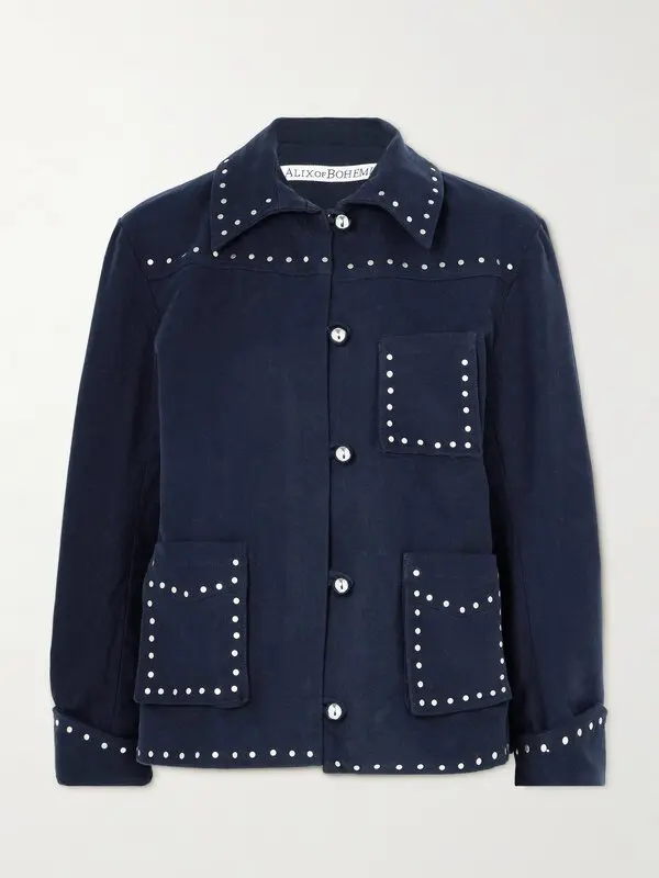 Alix Of Bohemia Jude Studded Cotton-twill Jacket - Blue