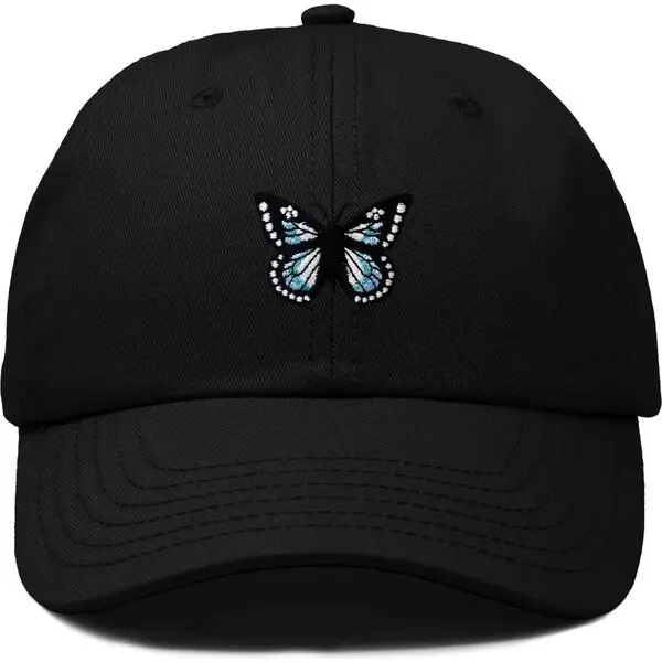 DALIX Butterfly Embroidered Baseball Cap - Beige