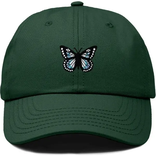 DALIX Butterfly Embroidered Baseball Cap - Dark Green