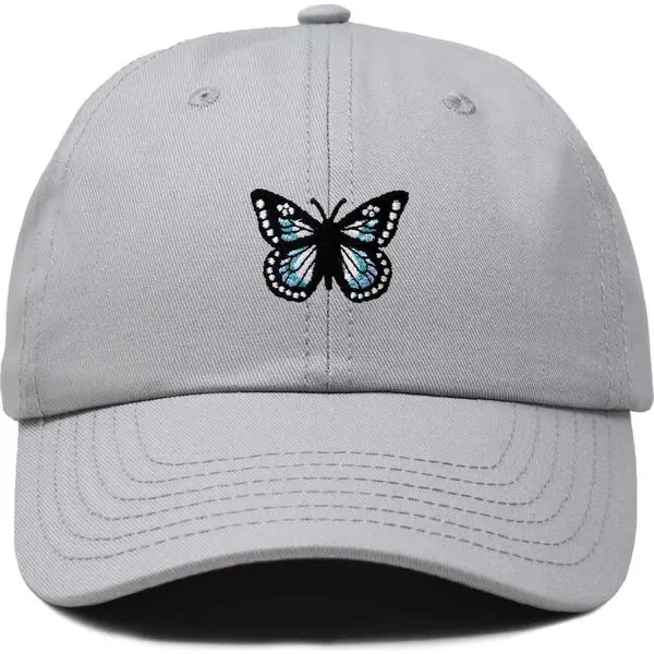 DALIX Butterfly Embroidered Cotton Baseball Cap - Gray