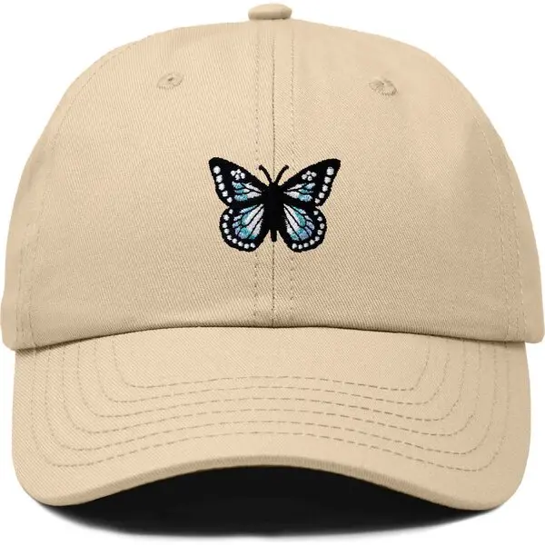 DALIX Butterfly Embroidered Cotton Baseball Cap - Khaki