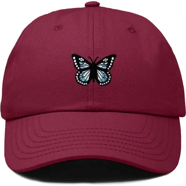DALIX Butterfly Embroidered Cotton Baseball Cap - Maroon