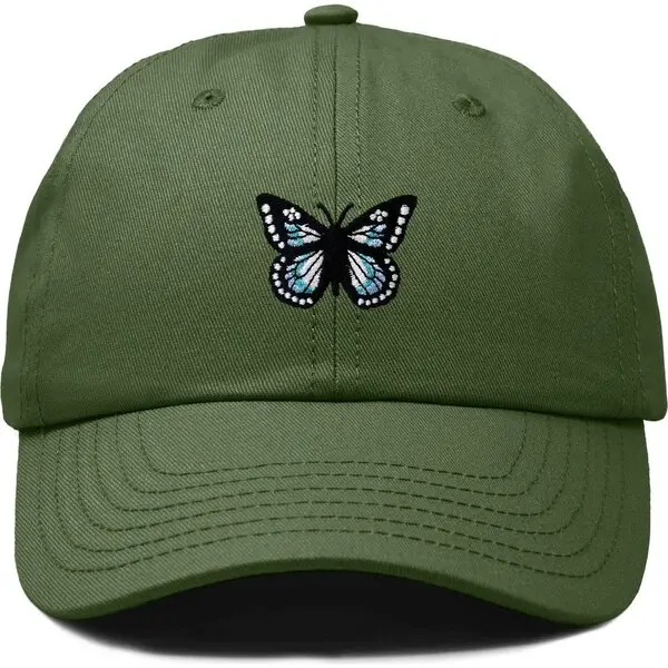 DALIX Butterfly Embroidered Cotton Baseball Cap - Olive