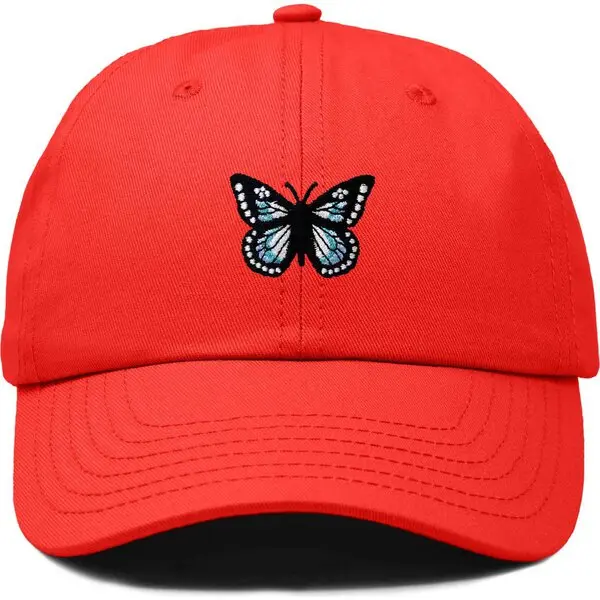 DALIX Butterfly Embroidered Cotton Baseball Cap - Red