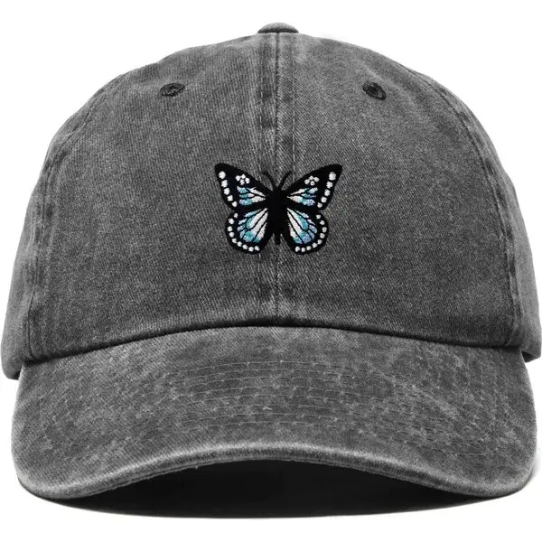 DALIX Butterfly Embroidered Baseball Cap - Washed Black