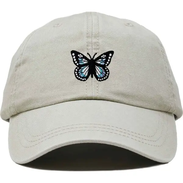 DALIX Butterfly Embroidered Baseball Cap - Washed Stone White