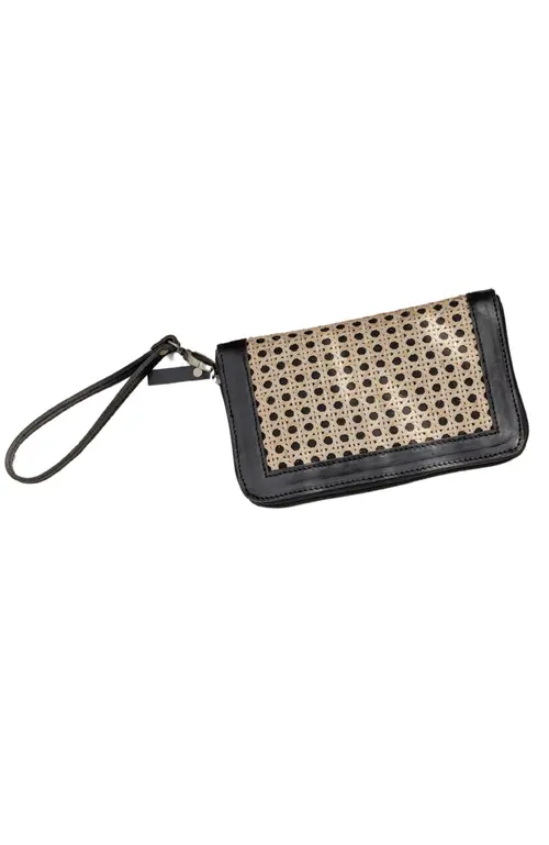 VILLAGE THRIVE Raja Leather And Cane Wallet - Black