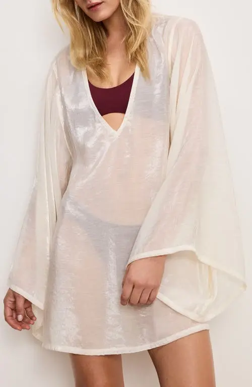 Good American Plunge Long Sleeve Sheer Cover-up Tunic - Cloud White001