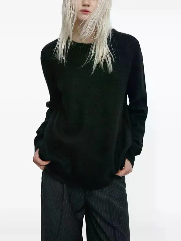 MAINLESS Crew-neck Long-sleeve Sweater - Black
