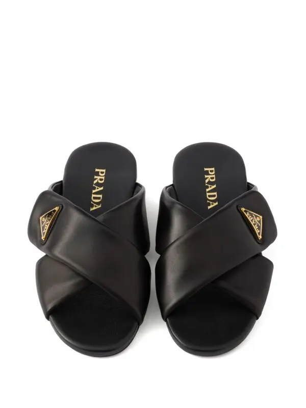 Prada Padded Nappa Leather Slides - Black