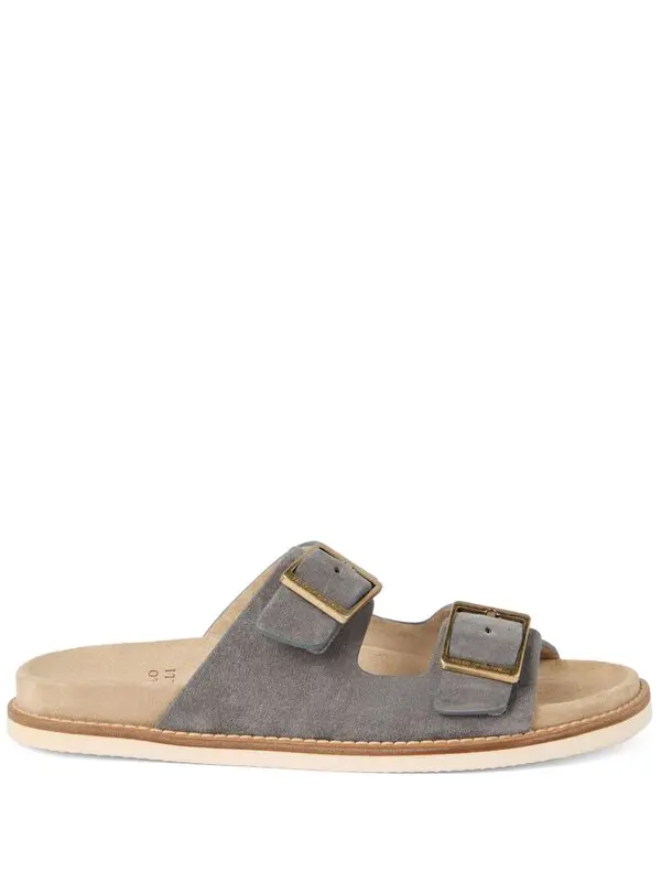 Brunello Cucinelli Suede Buckled Slides - Grey