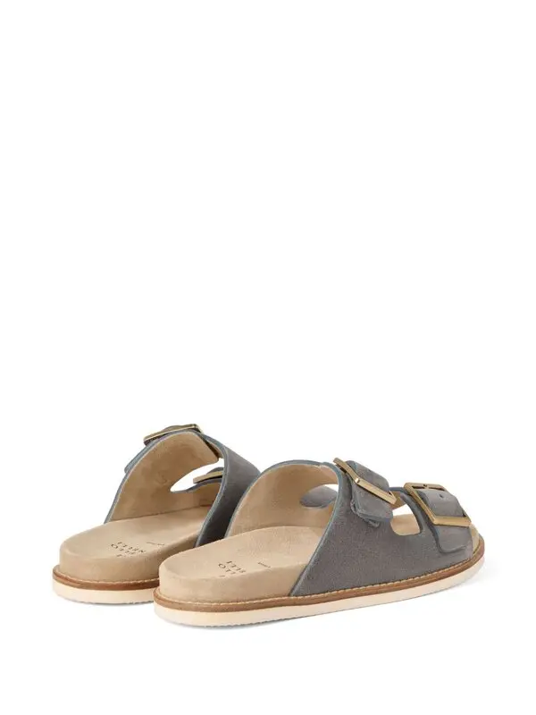 Brunello Cucinelli Suede Buckled Slides - Grey