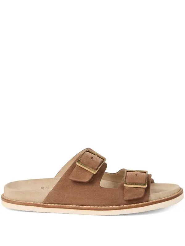 Brunello Cucinelli Suede Buckled Slides - Brown