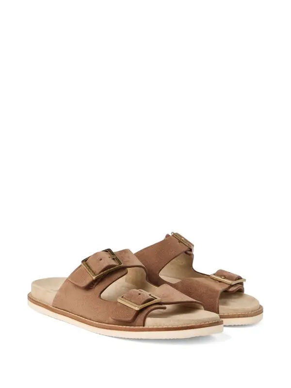 Brunello Cucinelli Suede Buckled Slides - Brown