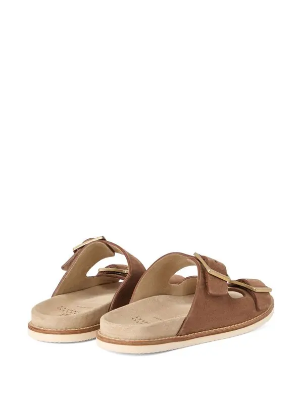 Brunello Cucinelli Suede Buckled Slides - Brown