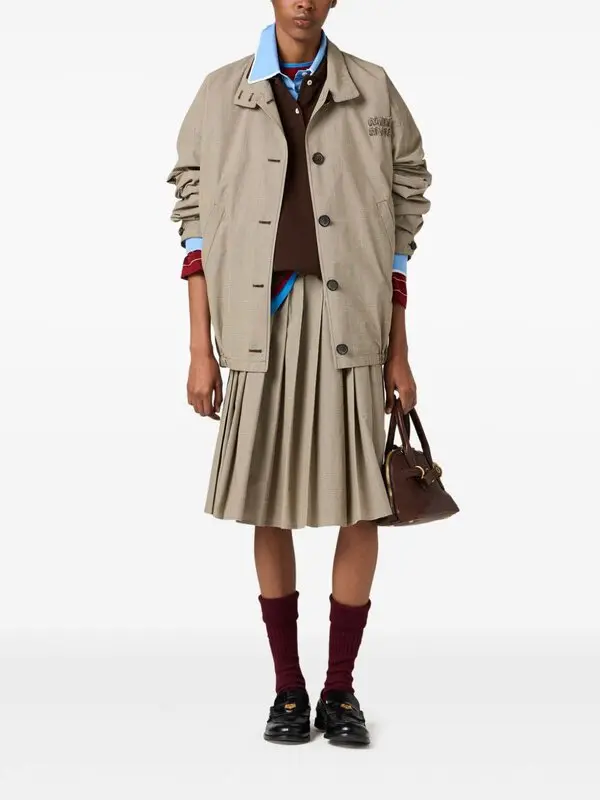 Miu Miu Checked Pleated Midi Skirt