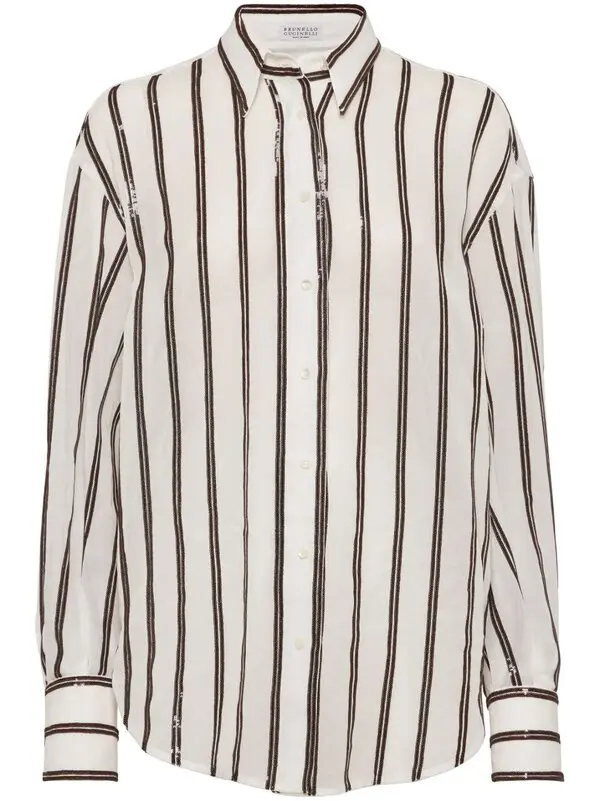 Brunello Cucinelli Sequin-embellished Striped Shirt - White