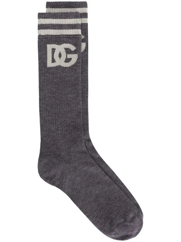 Dolce & Gabbana Ribbed Logo Socks - Grey
