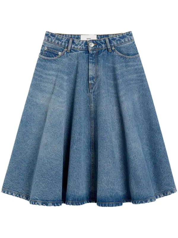 Ami Godet-detail Midi Skirt - Blue