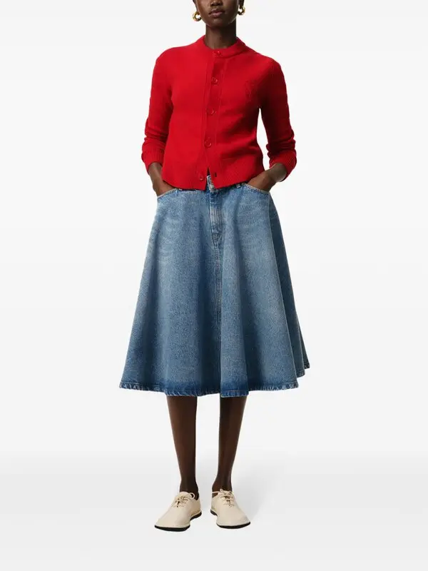 Ami Godet-detail Midi Skirt - Blue
