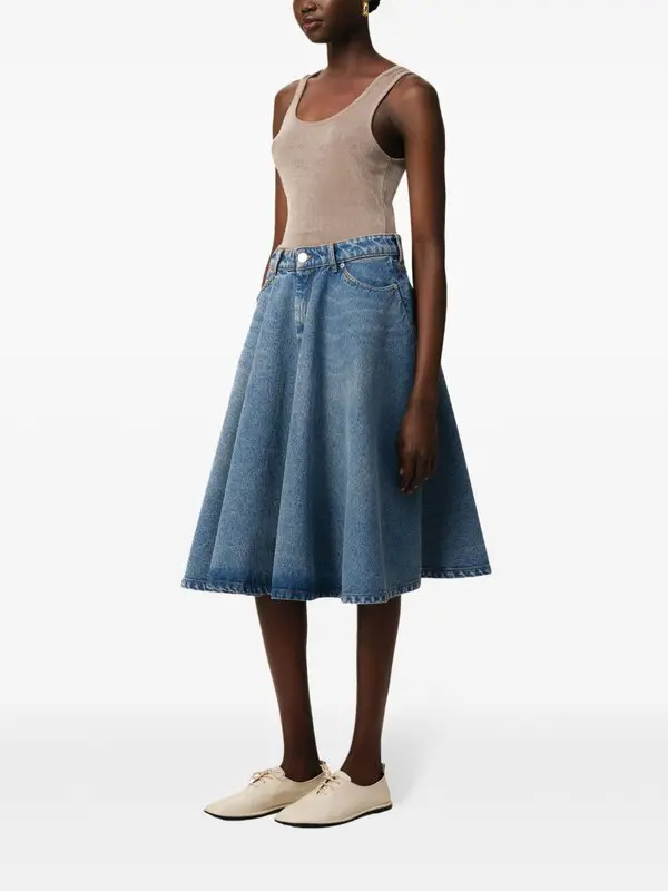 Ami Godet-detail Midi Skirt - Blue