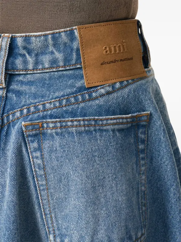 Ami Godet-detail Midi Skirt - Blue