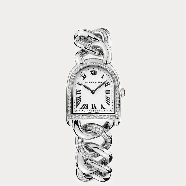 Ralph Lauren Petite-link Steel Diamond Stirrup Watch - White Dial