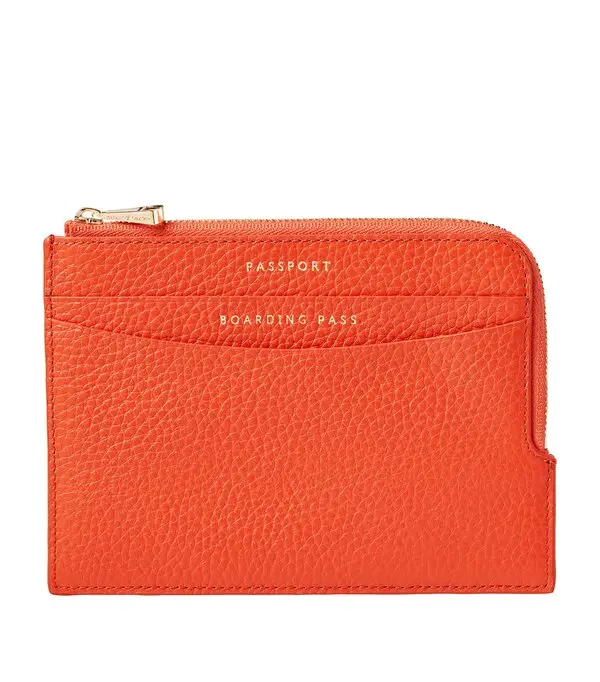 ASPINAL OF LONDON Leather Zipped Travel Wallet - Orange